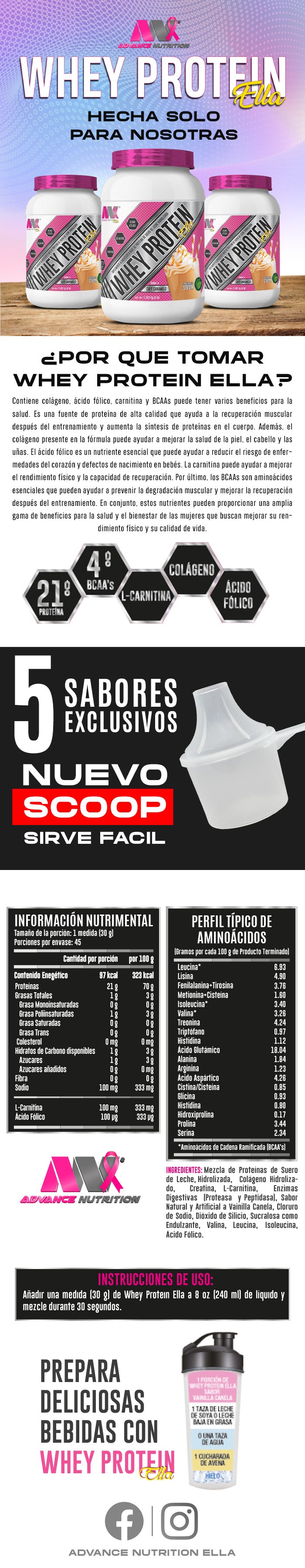Proteína Whey Ella, Advance Nutrition, Cont. 1.372 kg (3 lbs) Proteína Whey Ella, Advance Nutrition, Cont. 1.372 kg (3 lbs)